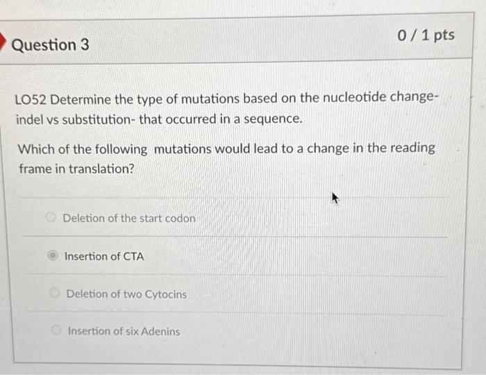 Solved Lo52 Determine The Type Of Mutations Based On The