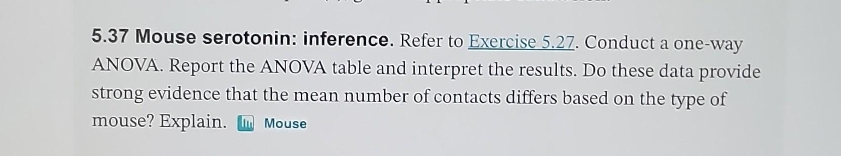 Solved 5.37 Mouse serotonin: inference. Refer to Exercise | Chegg.com