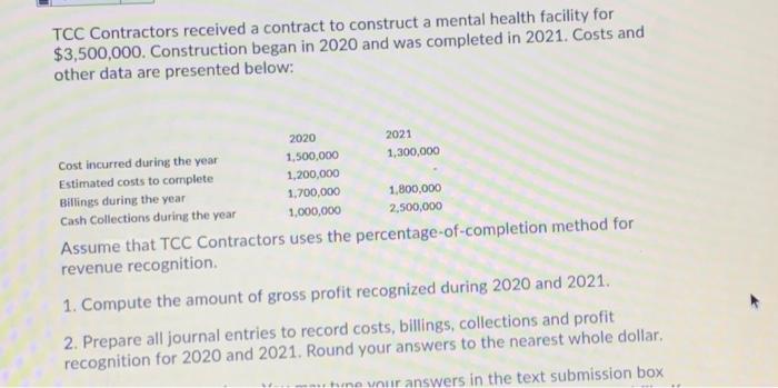 Solved TCC Contractors received a contract to construct a | Chegg.com