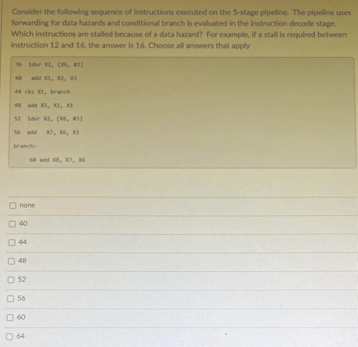 Consider the following sequence of instructions | Chegg.com