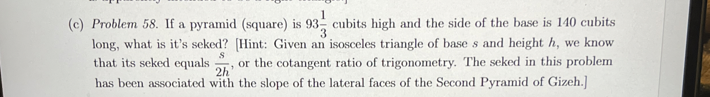 Solved (c) ﻿Problem 58. ﻿If a pyramid (square) ﻿is 9313 | Chegg.com