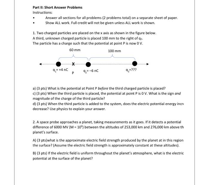 Solved Part II: Short Answer Problems Instructions: Answer | Chegg.com