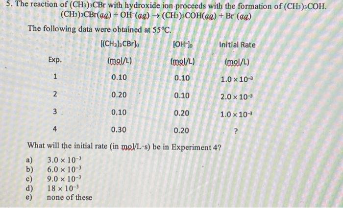 Solved 5. The reaction of (CH3)3CBr with hydroxide ion | Chegg.com