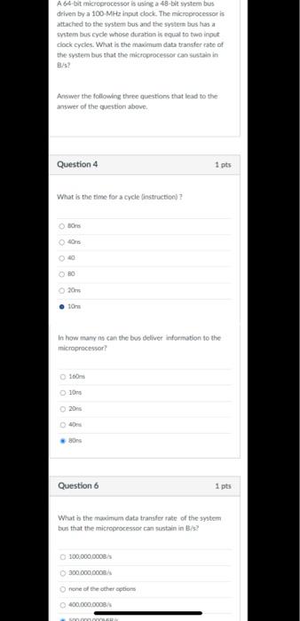 Solved A 64-bit microprocessor is using a 48-bit system bus | Chegg.com
