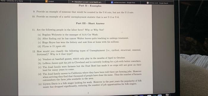 Solved Part II - Examples Provide an example of one that | Chegg.com