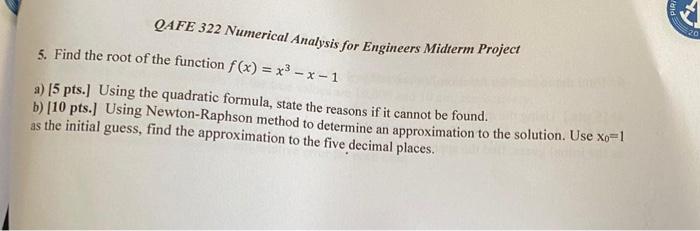 Solved QAFE 322 Numerical Analysis for Engineers Midterm | Chegg.com
