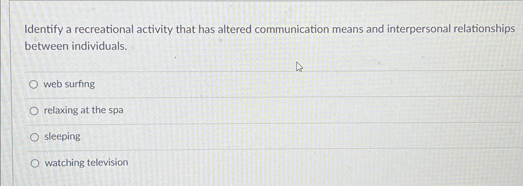 Solved Identify a recreational activity that has altered | Chegg.com