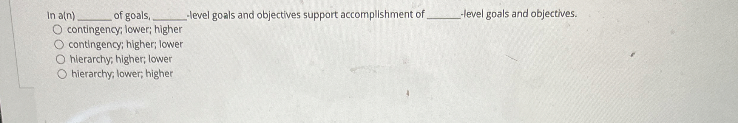 Solved In a(n)of goals,-level goals and objectives support | Chegg.com