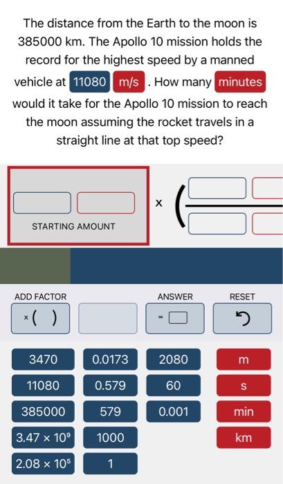 Solved The distance from the Earth to the moon is 385000 km. | Chegg.com