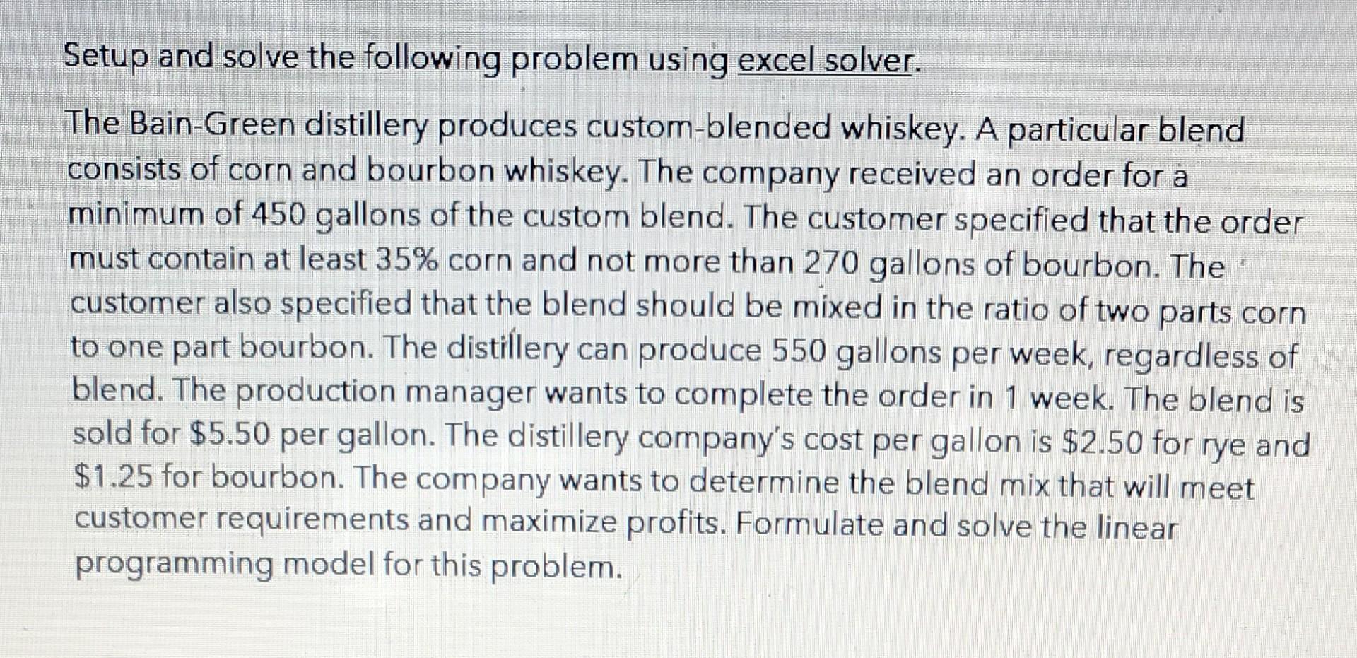 Solved Setup and solve the following problem using excel | Chegg.com