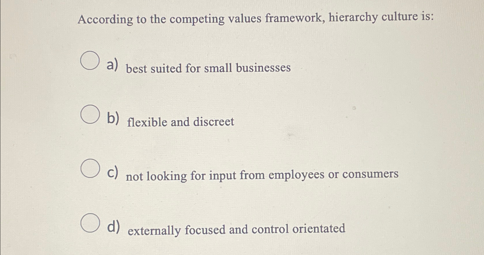 Solved According to the competing values framework, | Chegg.com