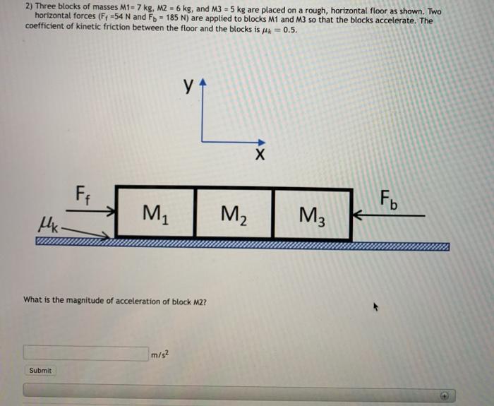 Solved Three blocks of masses M1-5 kg, M2 - 6 kg, and M3 - 2 | Chegg.com