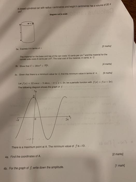 Solved Calculus random 1 [201 marks] Let f(x) = for 2 > 1a. | Chegg.com