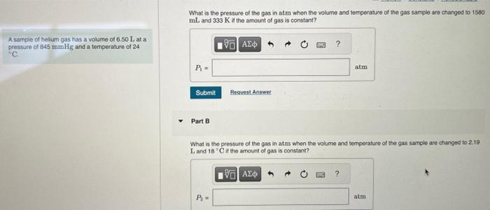 Solved What is the pressure of the gas in atm when the | Chegg.com