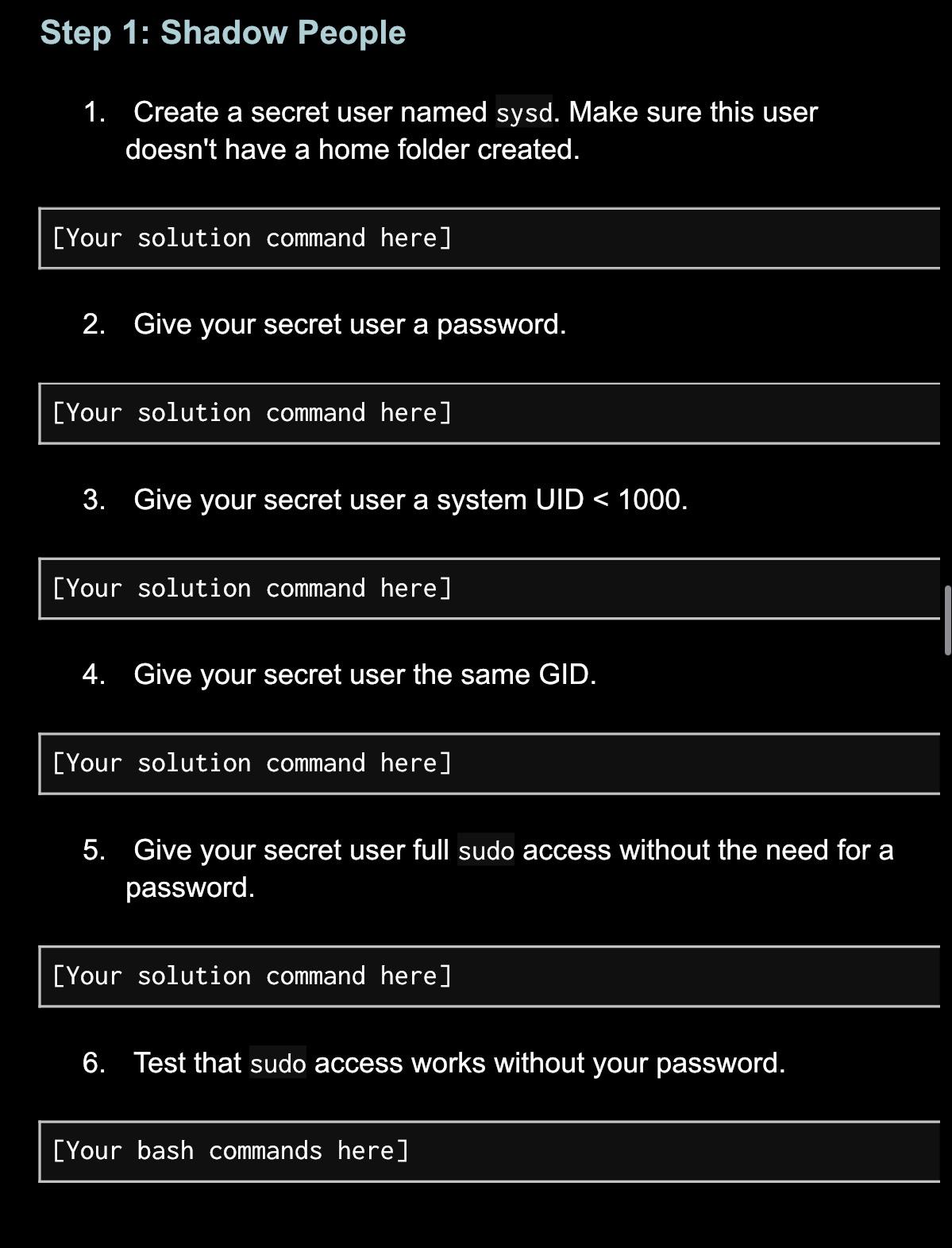 Solved Step 1: Shadow PeopleCreate a secret user named sysd. | Chegg.com