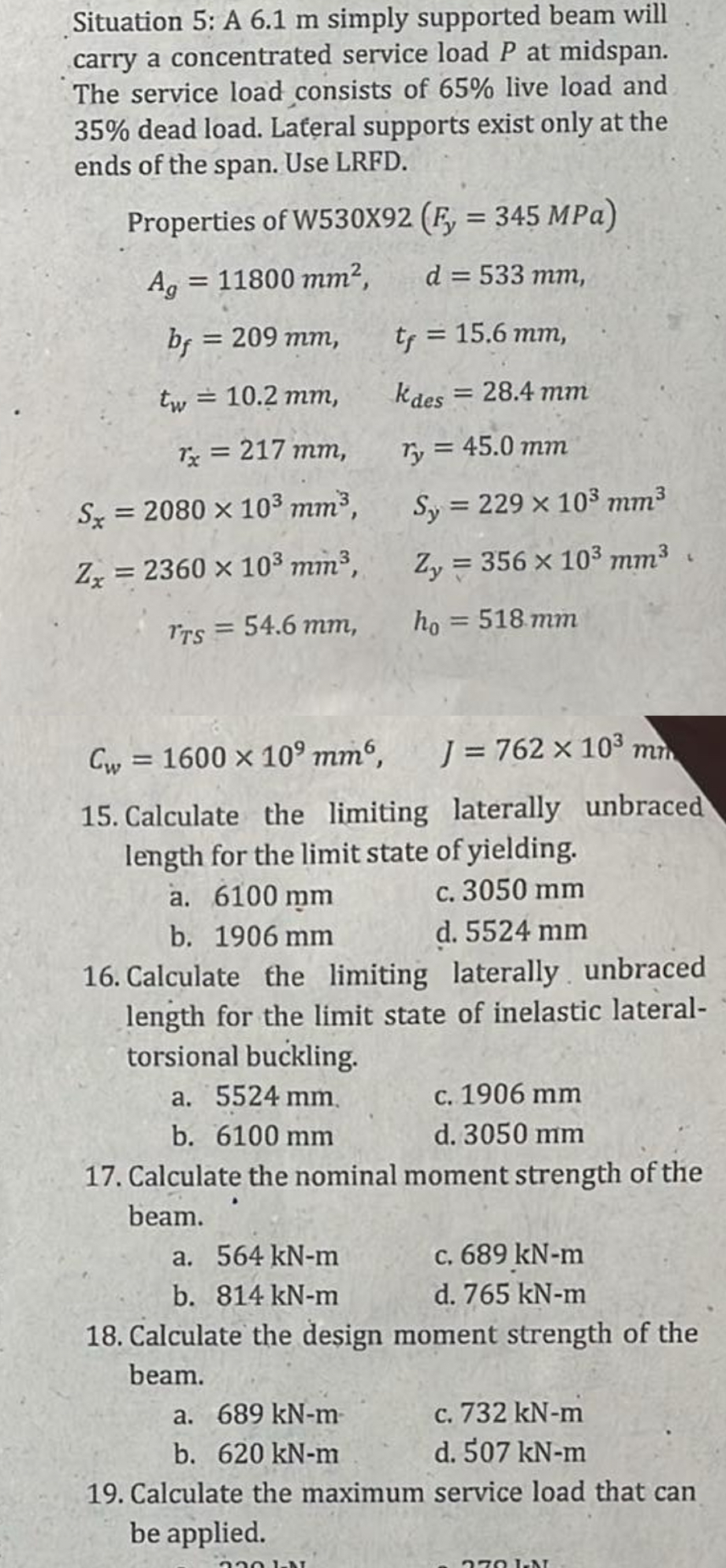 Situation 5: A 6.1m ﻿simply supported beam will carry | Chegg.com
