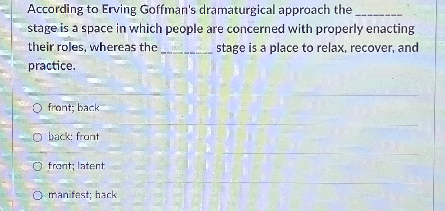 Solved According to Erving Goffman's dramaturgical approach | Chegg.com