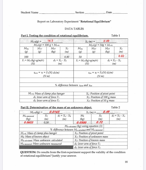 Solved Student Name Section Date Report on Laboratory | Chegg.com