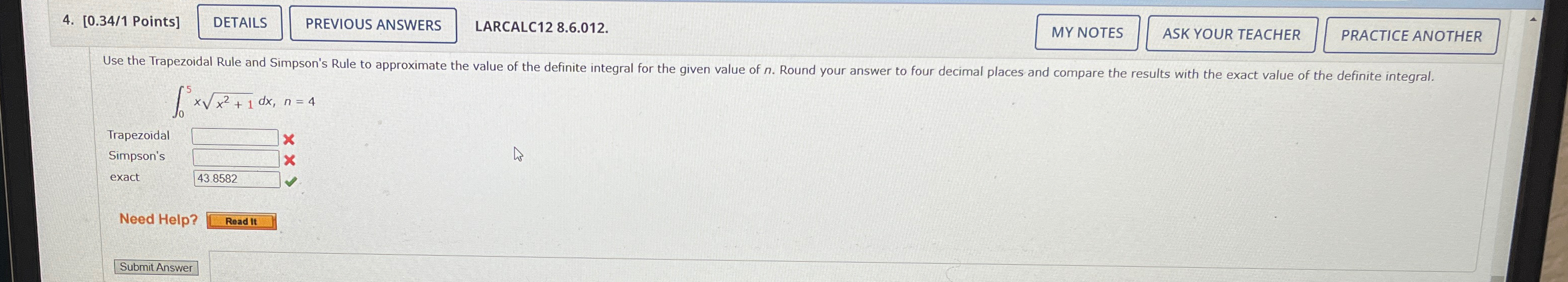 Solved Use trapezoidal and simpso Rule to solve problem | Chegg.com