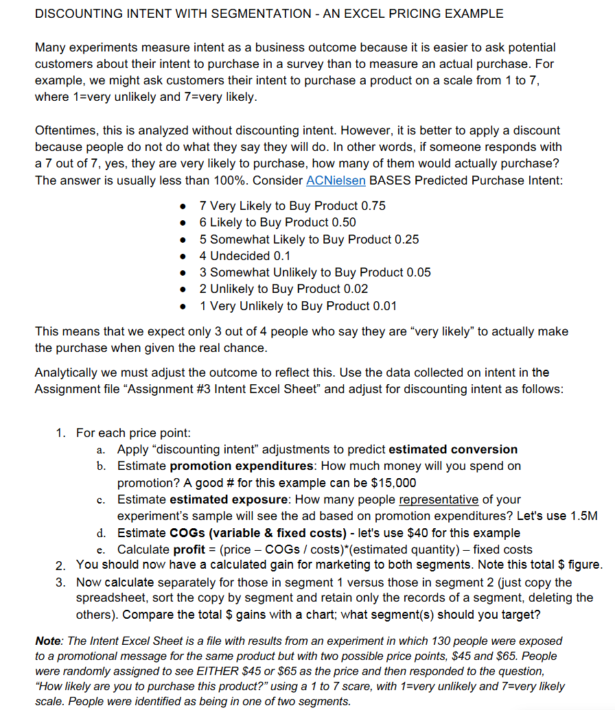 DISCOUNTING INTENT WITH SEGMENTATION - ﻿AN EXCEL | Chegg.com
