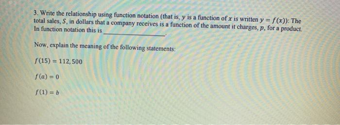 Solved 3. Write the relationship using function notation | Chegg.com