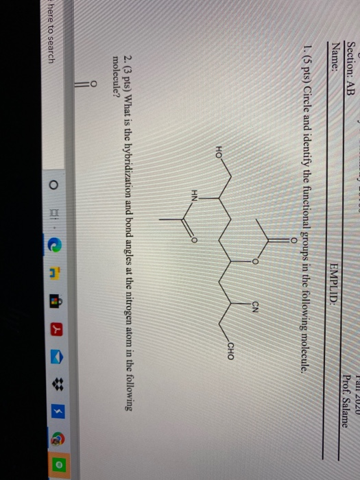 Solved Section: AB Name: Fall 2020 Prof. Salame EMPLID: 1. | Chegg.com