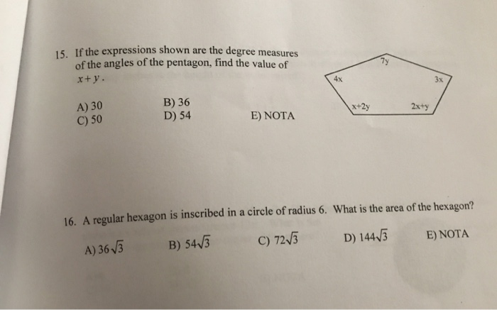 Solved 15. If the expressions shown are the degree measures | Chegg.com