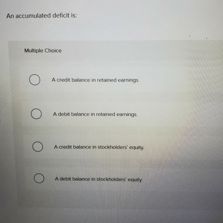 Solved An accumulated deficit is: Multiple Choice Ο A credit | Chegg.com