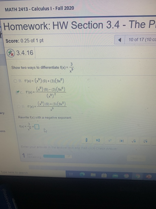 Solved MATH 2413 - Calculus 1 - Fall 2020 Homework: HW | Chegg.com