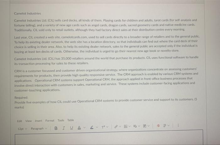 Solved Camelot Industries Camelot Industries Ltd, (CIL) | Chegg.com