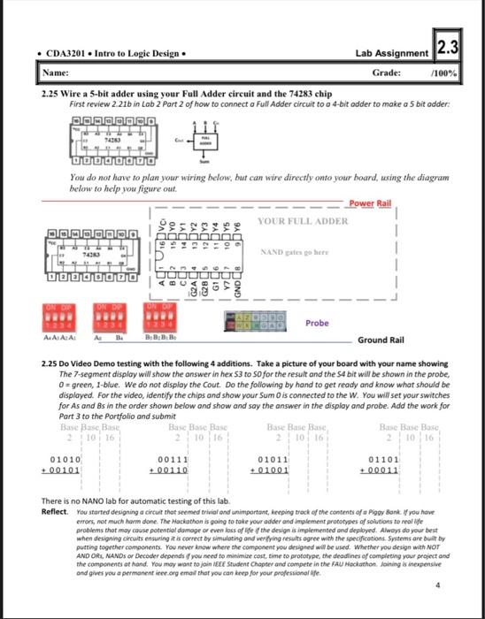 Solved • CDA3201. Intro to Logic Design Lab Assignment 2.3 | Chegg.com