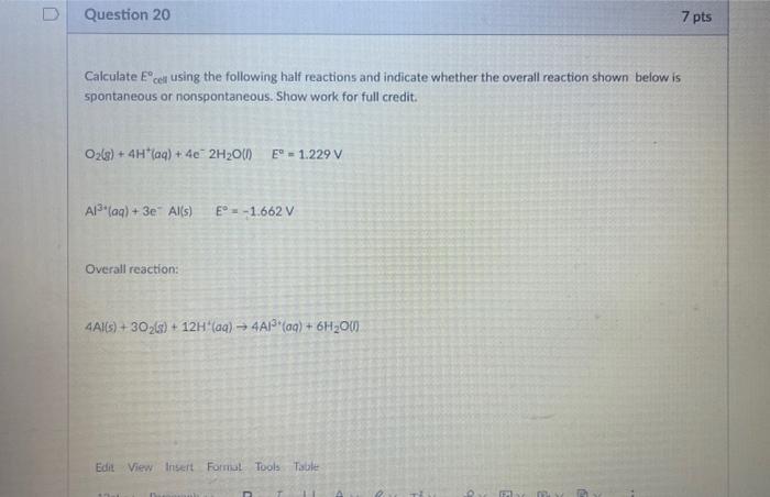 Solved Calculate E∘ Cell Using The Following Half Reactions