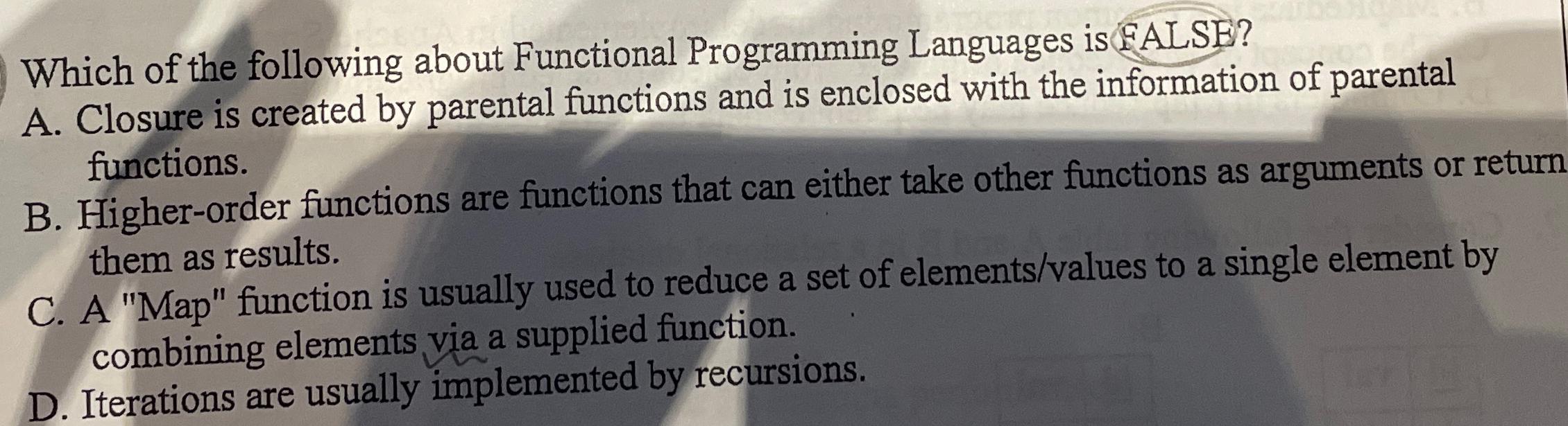 Solved Which of the following about Functional Programming | Chegg.com