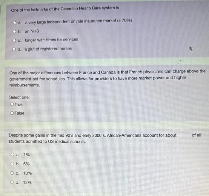 One of the hallmarks of the Canadian Health Care | Chegg.com