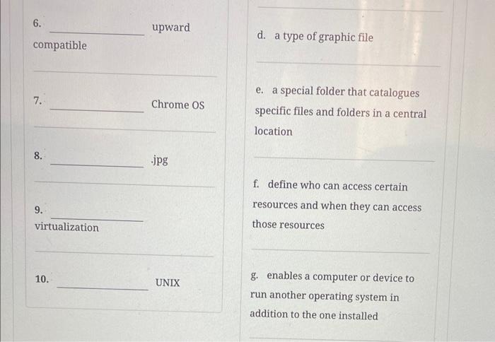 Solved 1. virtual a. the practice of sharing computing | Chegg.com