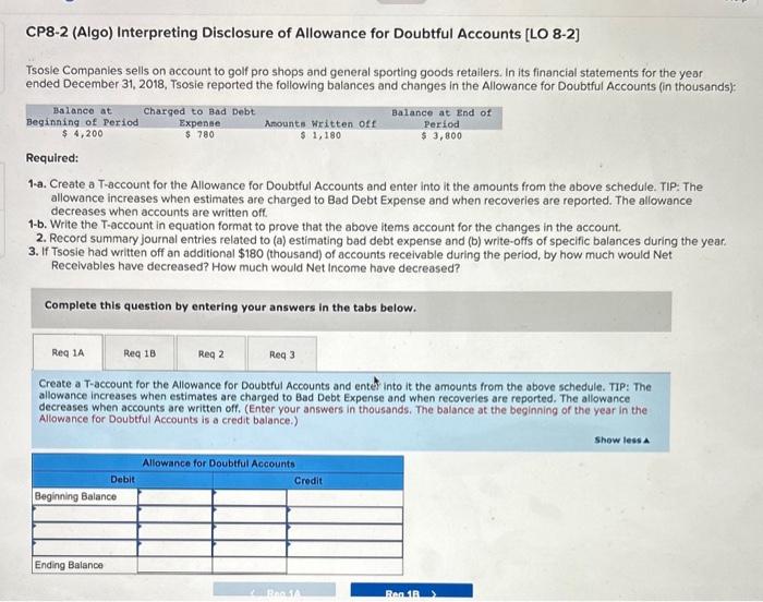 Solved CP8-2 (Algo) Interpreting Disclosure of Allowance for | Chegg.com
