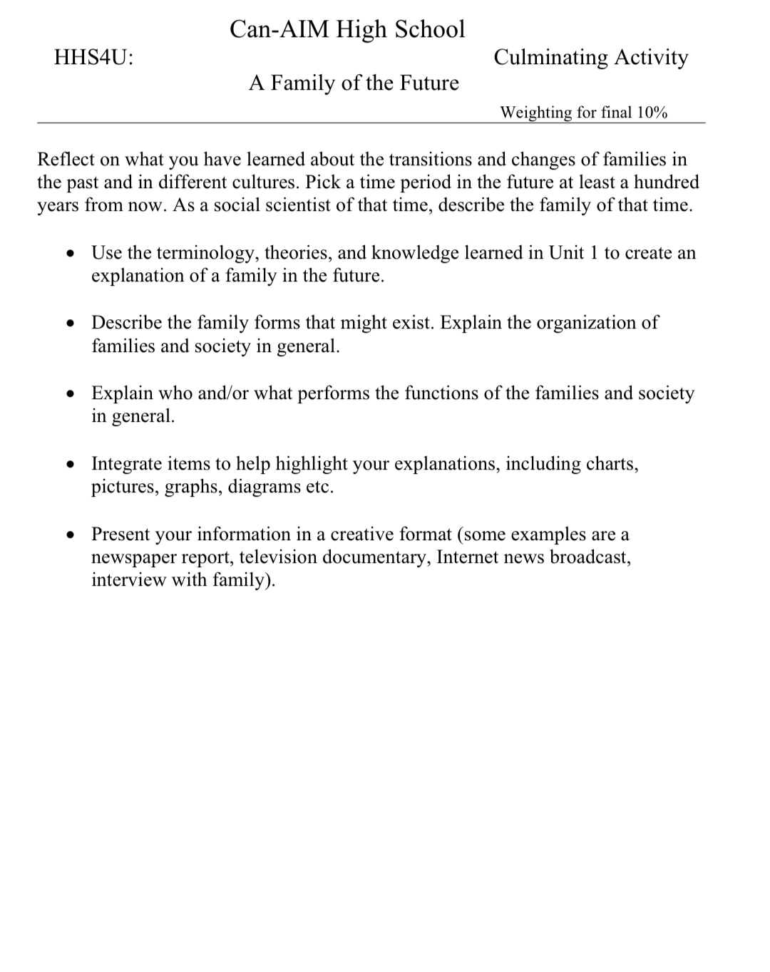 Solved Can-AIM High SchoolHHS4U:Culminating ActivityA Family | Chegg.com