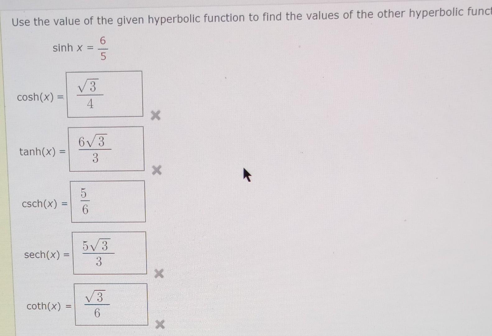 Solved Use the value of the given hyperbolic function to | Chegg.com