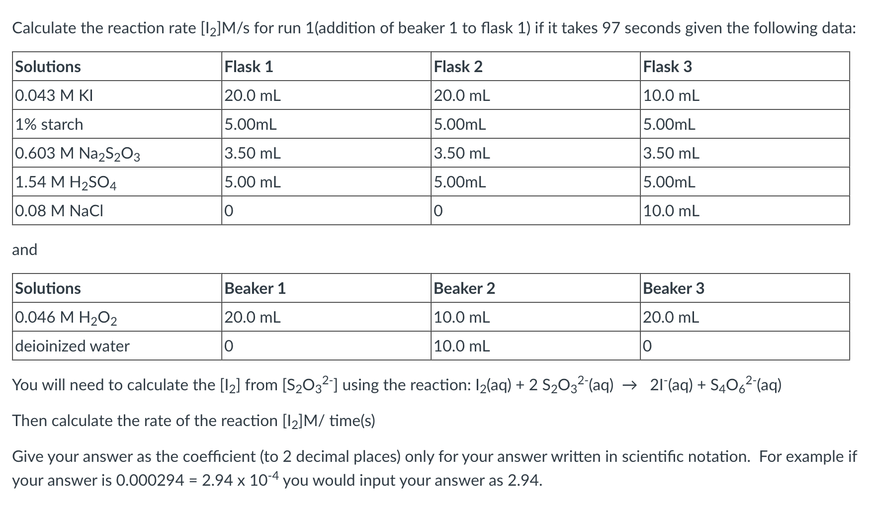 Solved Calculate the reaction rate [I2]Ms ﻿for run | Chegg.com