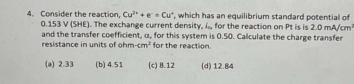 Solved Consider the reaction, Cu2++e−=Cu+, which has an | Chegg.com