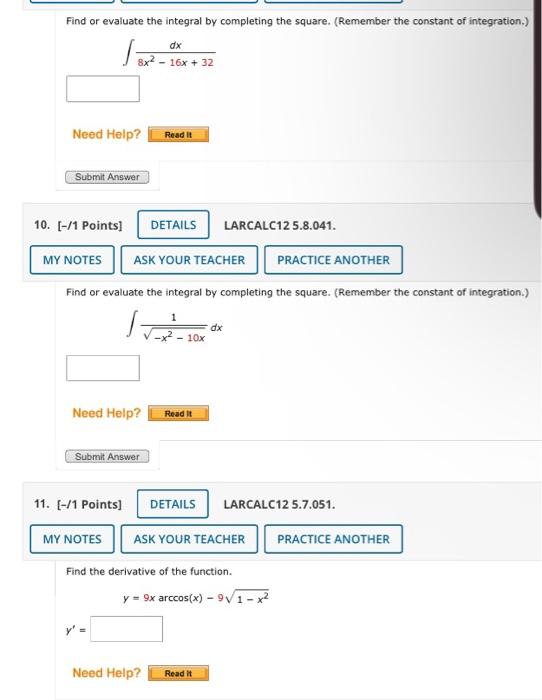 Solved Find or evaluate the integral by completing the | Chegg.com