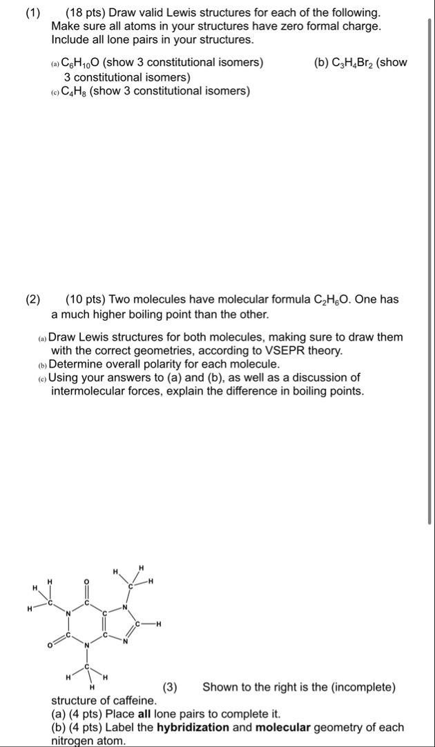 Solved (1) (18 ﻿pts) ﻿Draw valid Lewis structures for each | Chegg.com