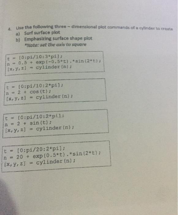 Solved 4. Use the following three-dimensional plot commands | Chegg.com