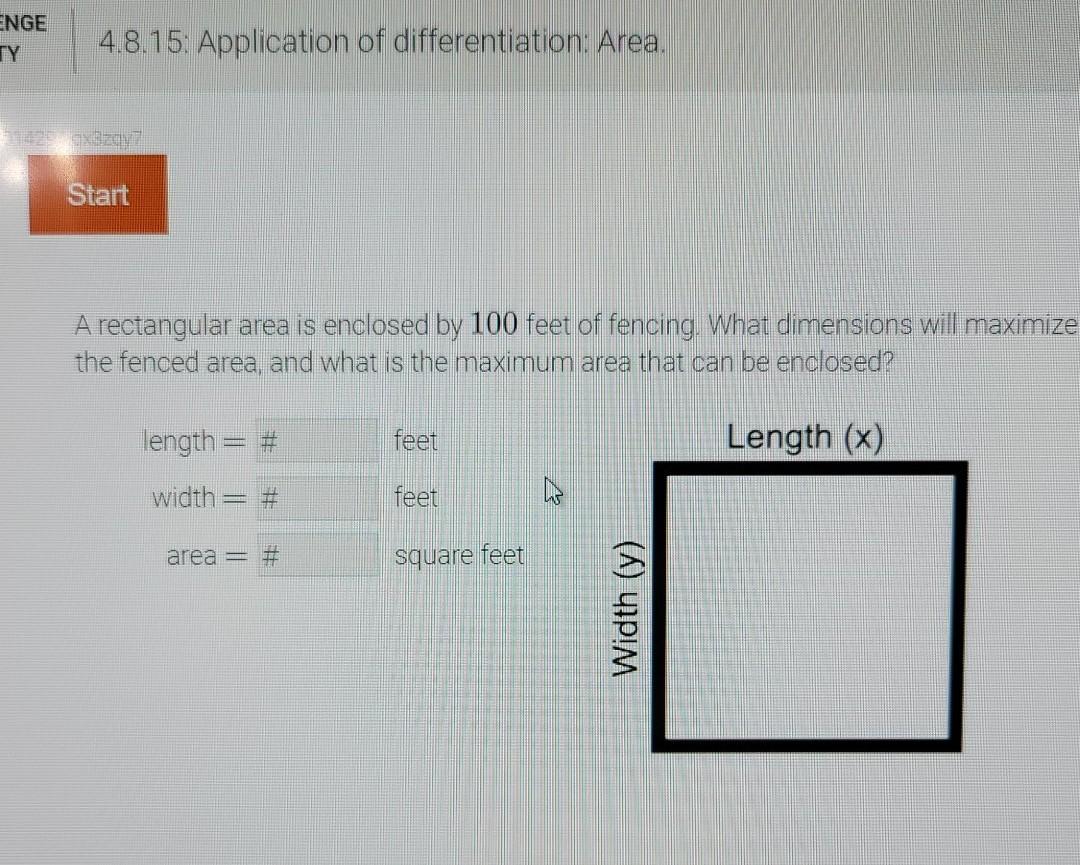 Solved ENGE TY 4.8.15: Application of differentiation: Area. | Chegg.com