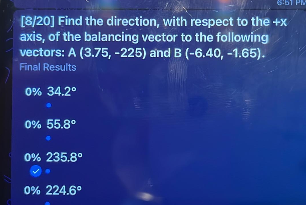 Solved [8/20] ﻿Find the direction, with respect to the +x | Chegg.com