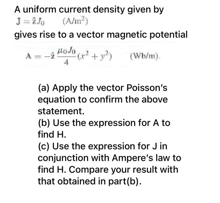 Solved A uniform current density given by J= 20 (A/m) gives | Chegg.com