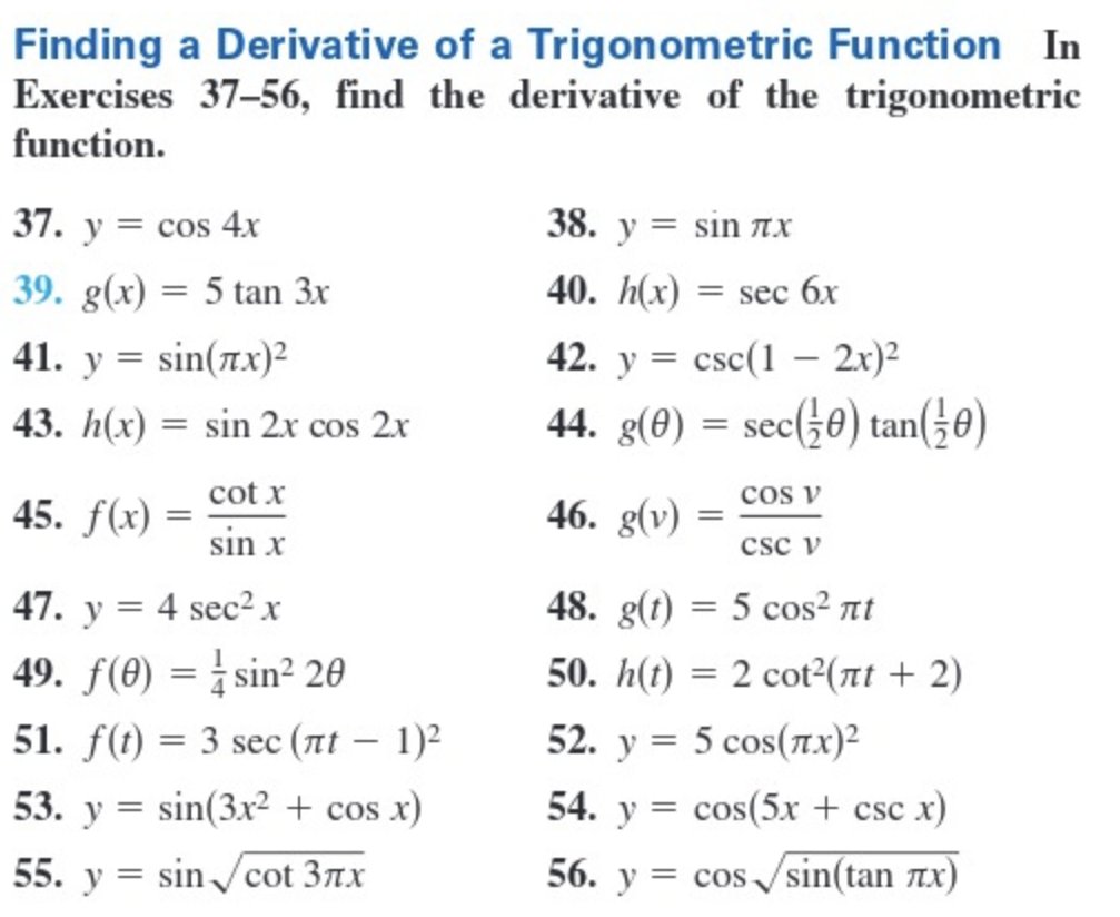 Solved Finding A Derivative Of A Trigonometric Function