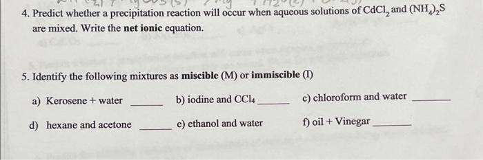 Solved 4. Predict whether a precipitation reaction will | Chegg.com