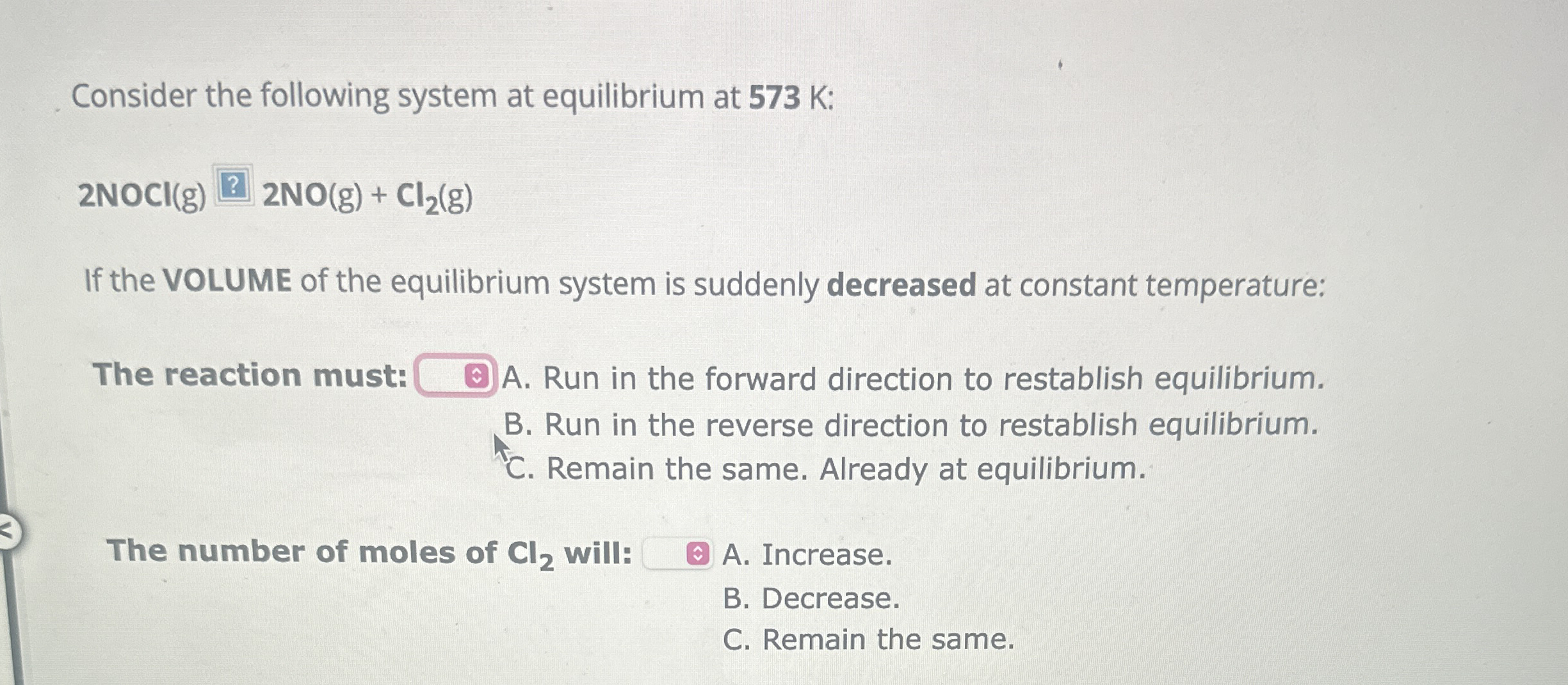 Solved Consider the following system at equilibrium at 573 | Chegg.com