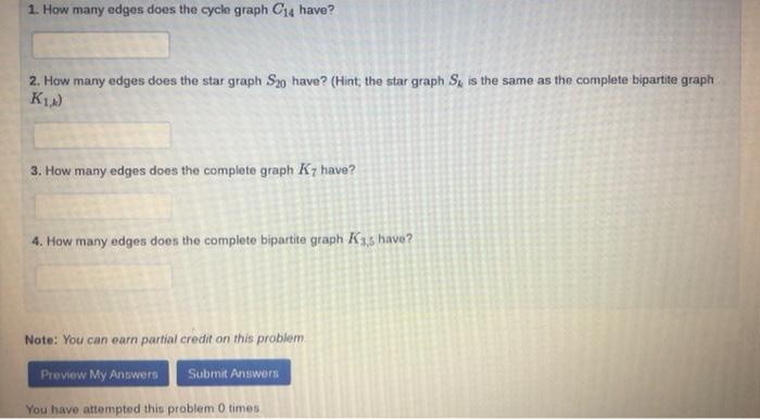 Solved 1. How many edges does the cycle graph C14 have? 2. | Chegg.com